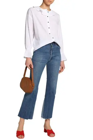 M.I.H JEANS Ruffletrimmed Fil Coupé Cotton Blouse