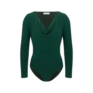 MAAN ISTANBUL Drape Deep Collar Bodysuit Viva - Green