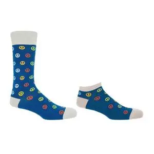 PEPER HAROW - MADE IN ENGLAND Peace Luxury Crew & Trainer Men’s Socks Bundle - Blue