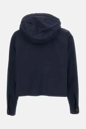 Moncler Cropped Jacket With Hood - Blue