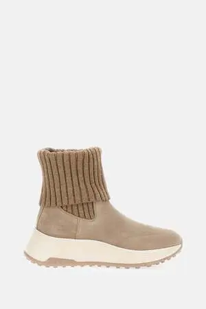 Hogan Ribbed Wool Blend Shaft Chelsea Boots