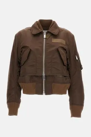 Sacai Sacai Nylon Twill Cropped Jacket Marrone