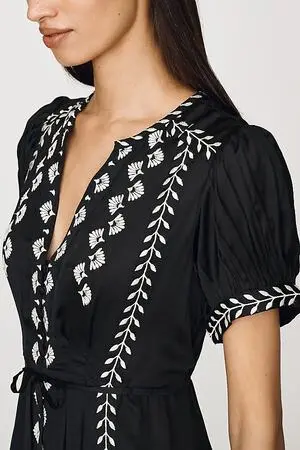Anthropologie Sat Embroidered Midi Dress - Black