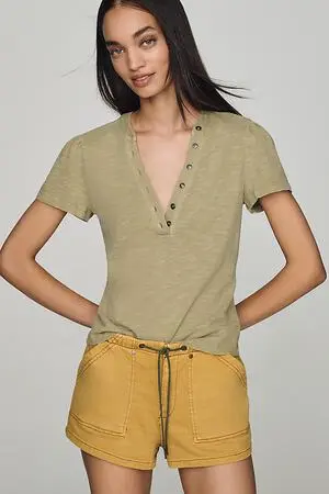 PILCRO Cotton Henley Tee - Cedar