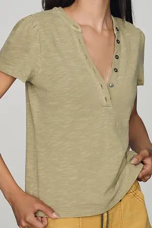 PILCRO Cotton Henley Tee - Cedar