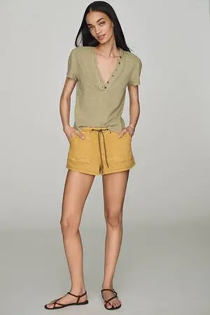 PILCRO Cotton Henley Tee - Cedar