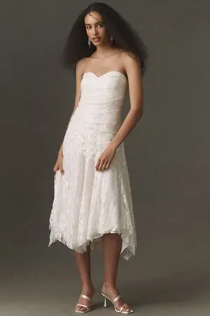 Bhldn Lace Strapless Midi Dress - Ivory
