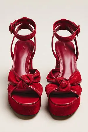 Maeve Knotted Suede Platform Sandals - Red