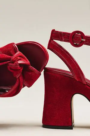 Maeve Knotted Suede Platform Sandals - Red