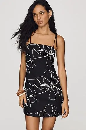 Moon River Square-neck Shift Dress - Black Multi