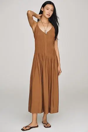 Moon River Pleated Midi Dress - Chocolate