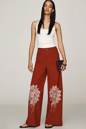 PILCRO Prted Lacework Wide-leg Pants