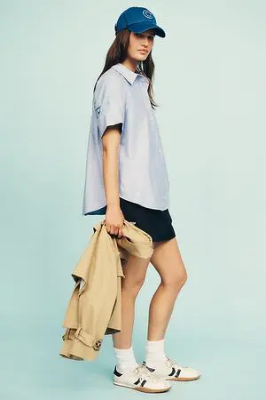 Maeve Short-sleeve Yoke Shirt Top - Blue