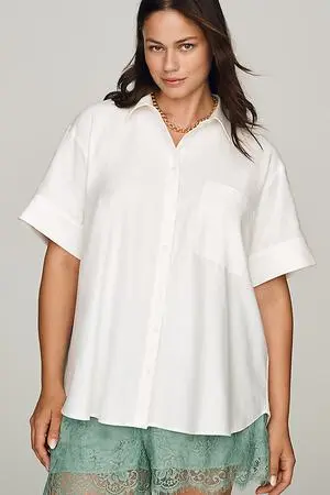 Maeve Short-sleeve Shirt Top With Back Yoke Detail - White