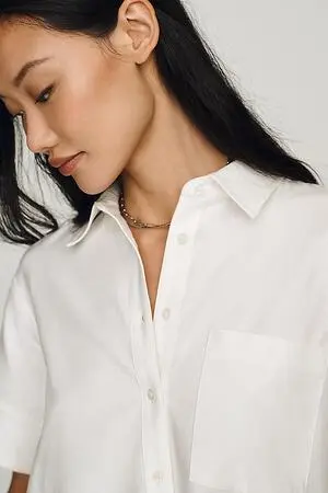 Maeve Short-sleeve Shirt Top With Back Yoke Detail - White