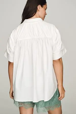 Maeve Short-sleeve Shirt Top With Back Yoke Detail - White