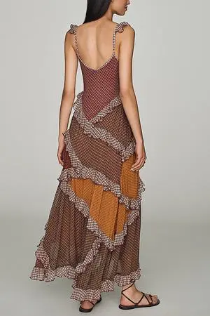 Anthropologie Patchwork Ruffle Midi Dress