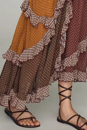 Anthropologie Patchwork Ruffle Midi Dress