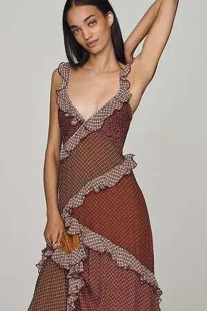 Anthropologie Patchwork Ruffle Midi Dress