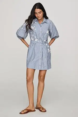 Maeve Mona Mini Shirtdress With Floral Embellishments