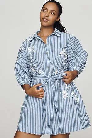 Maeve Mona Mini Shirtdress With Floral Embellishments