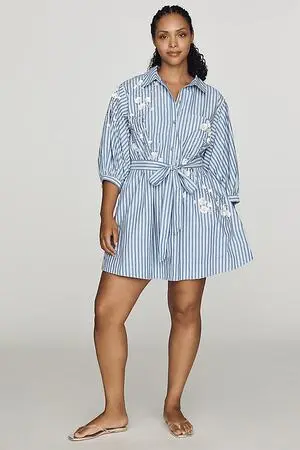 Maeve Mona Mini Shirtdress With Floral Embellishments