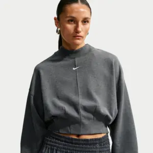 Nike Studio Fleece Lightweight Oversized Cropped Pleated Crew - Grey