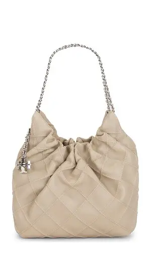 Tory Burch Fleming Mini Hobo Bag In Beige