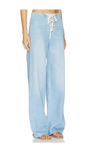 MOTHER The Laced Up Smoothie Sneak Jeans In Blue