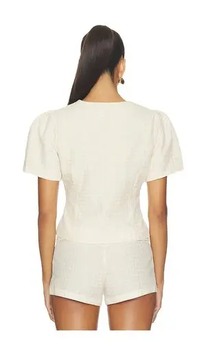 Lioness Femme Blouse Puff Sleeve Cropped Top - Beige Check