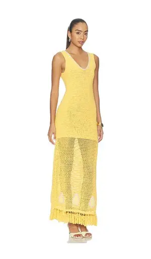 THE WOLF GANG Naia Crochet Maxi Dress In Yellow