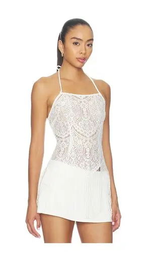For Love & Lemons Siren Fringe Top In White