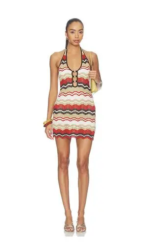 RUNAWAY THE LABEL Vernanza Halter Knit Mini Dress In Orange - Orange Multi