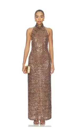 SAU LEE Gracie Sequin Dress In Brown - Mocha