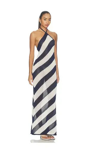 SEROYA Dree Knit Maxi Dress In Navy,cream