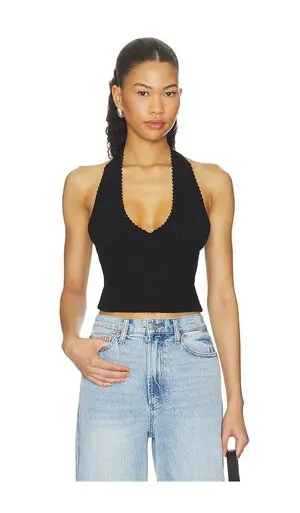 Alice + Olivia Pearl Pointelle Tie Back Halter Top - Black