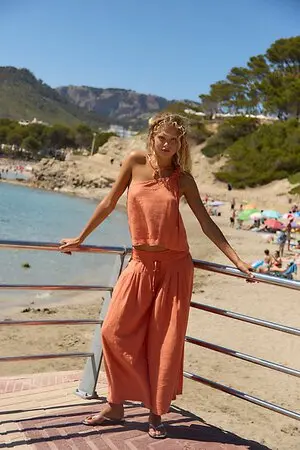 Free People Sandshell Linen Sahara Pant Set Dusted Clay