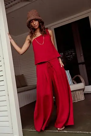 Free People Free-est Sandshell Linen Sahara Pant Set Salsa