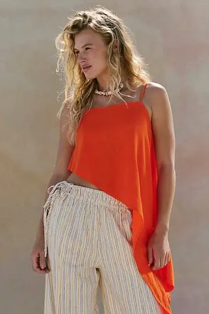 Free People Sandshell Linen Delia Top - Orange Trees