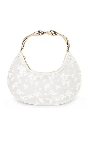 Simkhai Nixi Floral Embroidered Mesh Twist Handle Bag In White