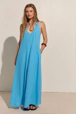 Free People Sandshell Linen Easy Does It Maxi Dress - Splish Splash