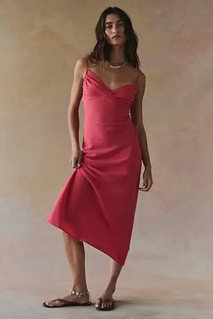 Free People Sandshell Linen Omnia Midi Slip Dress - Miami Beet