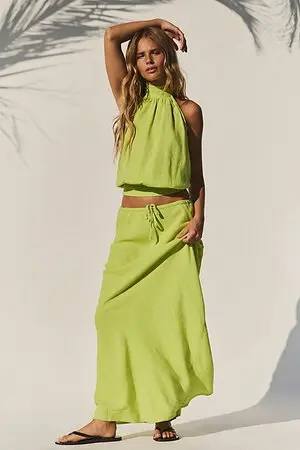 Free People Sandshell Linen Kayla Convertible Maxi Skirt - Leafed Lime