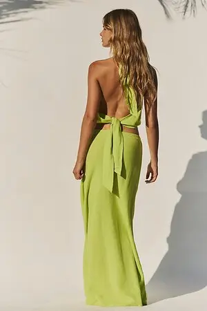 Free People Sandshell Linen Kayla Convertible Maxi Skirt - Leafed Lime