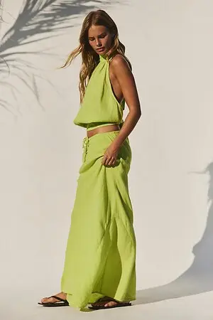 Free People Sandshell Linen Kayla Convertible Maxi Skirt - Leafed Lime
