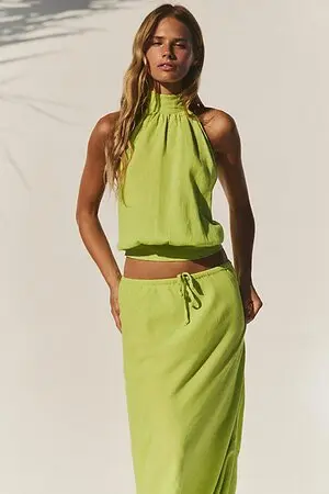 Free People Sandshell Linen Kayla Convertible Maxi Skirt - Leafed Lime