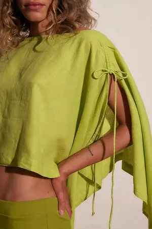 Free People Sandshell Linen Coralyn Convertible Cape Top - Leafed Lime