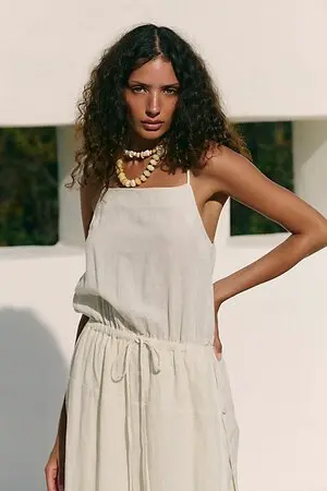 Free People Sandshell Linen Tanner Skant Jumpsuit