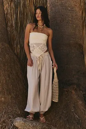 Free People Sandshell Linen Volare Balloon Pants - Oyster