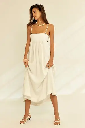 Free People Sandshell Linen Halo Babydoll Midi Dress - Clean Ivory